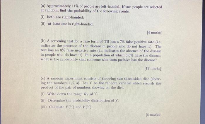 Solved (a) Approximately 11% of people are left-handed. If | Chegg.com