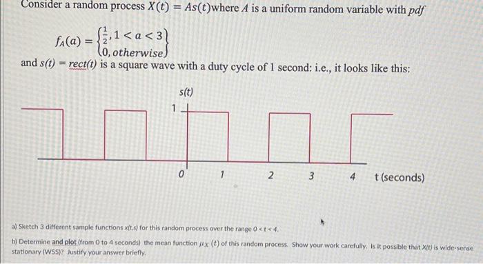 Solved Consider a random process X(t)=As(t) where A is a | Chegg.com