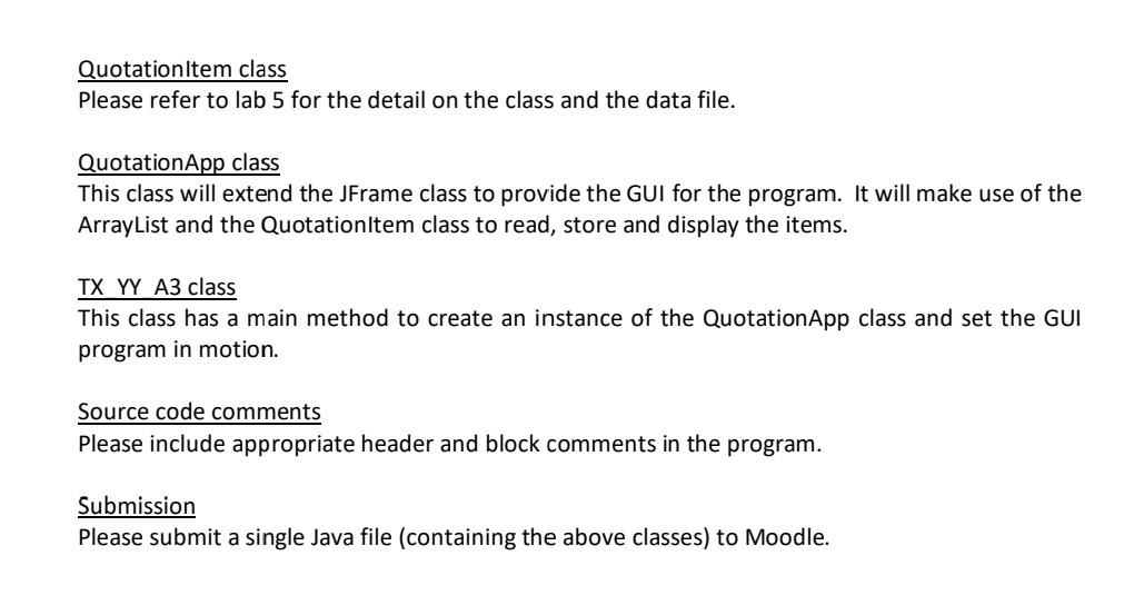 Solved QuotationItem class Please refer to lab 5 for the | Chegg.com