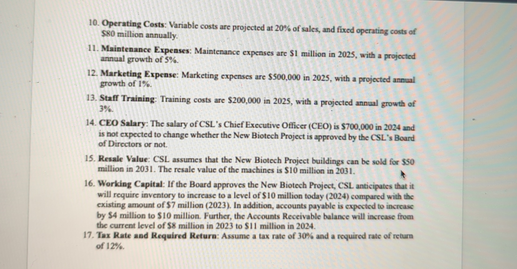 Operating Costs: Variable costs are projected at 20% | Chegg.com