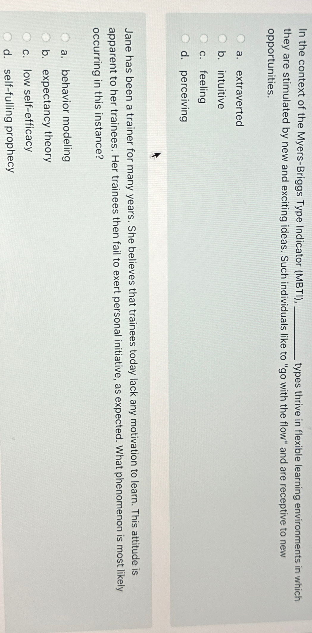 Solved In the context of the Myers-Briggs Type Indicator | Chegg.com