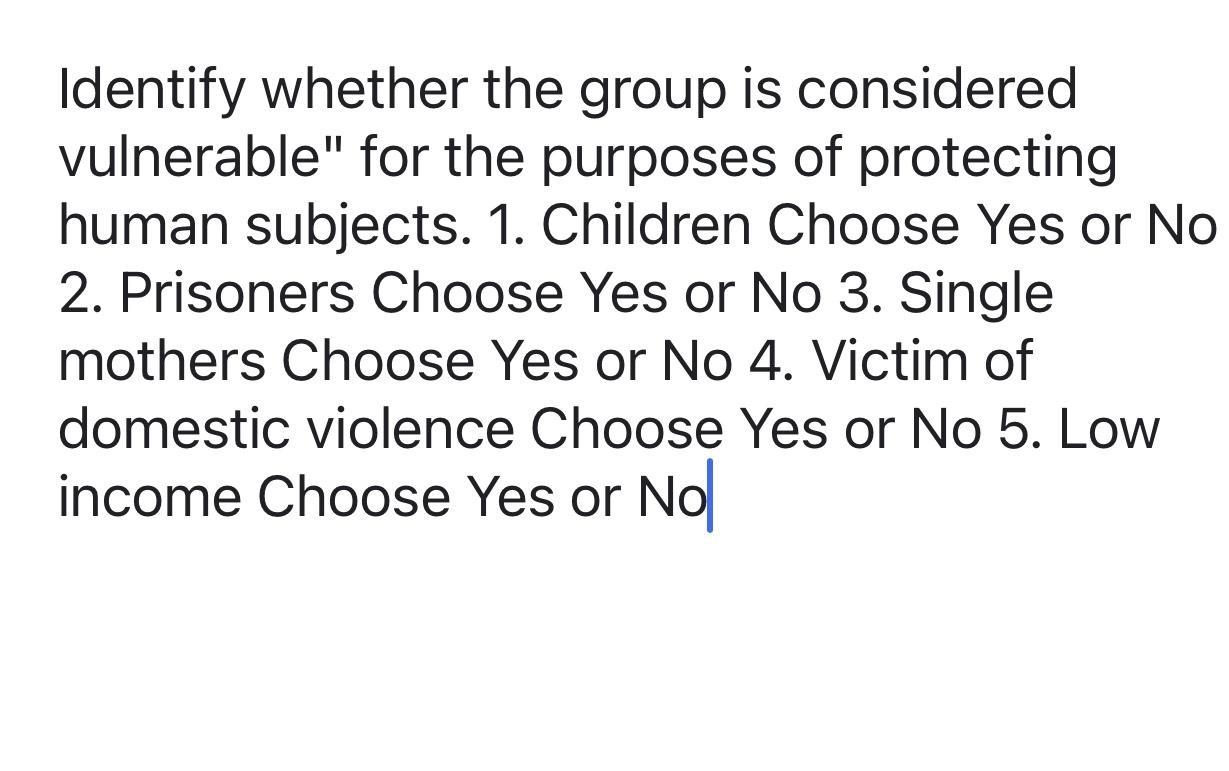 Solved Identify whether the group is considered vulnerable" | Chegg.com