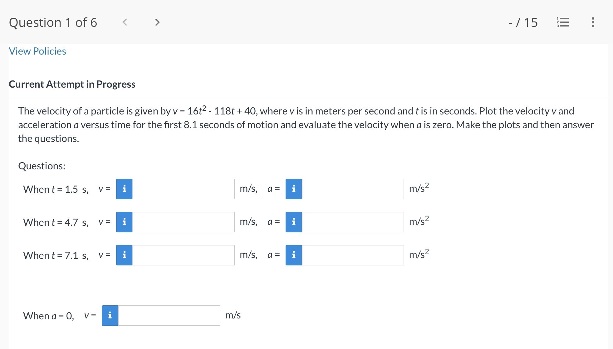 Question 1 ﻿of 6-15View PoliciesCurrent Attempt in | Chegg.com