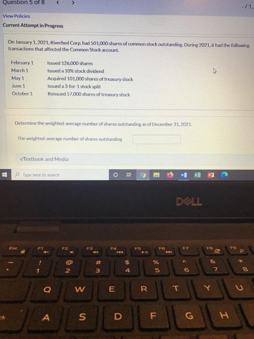 Solved Question 5 of 8 > ./ View Policies Current Attempt in | Chegg.com