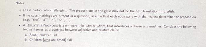 The following interlinear glosses are given for each | Chegg.com