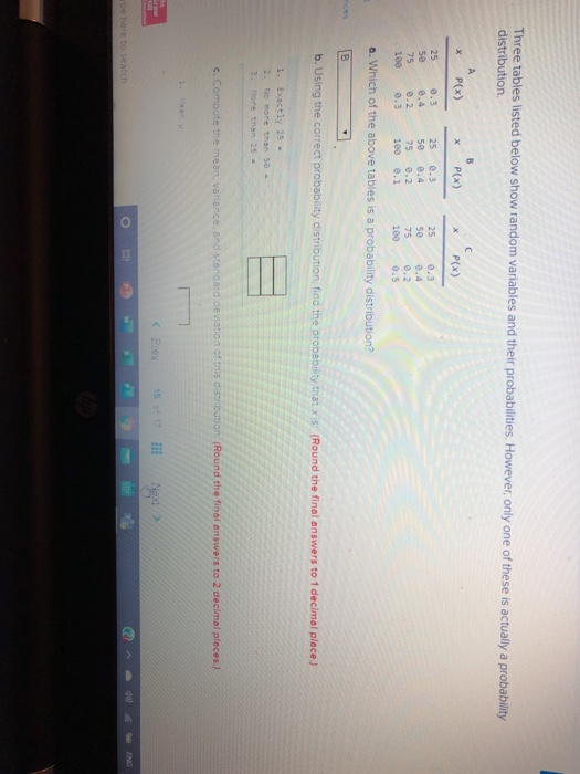 Solved Three tables listed below show random variables and | Chegg.com
