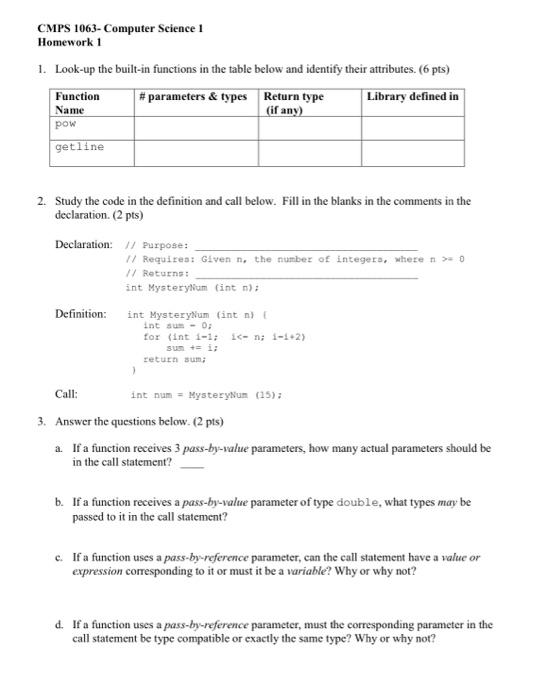 Solved 1. Look-up the built-in functions in the table below | Chegg.com