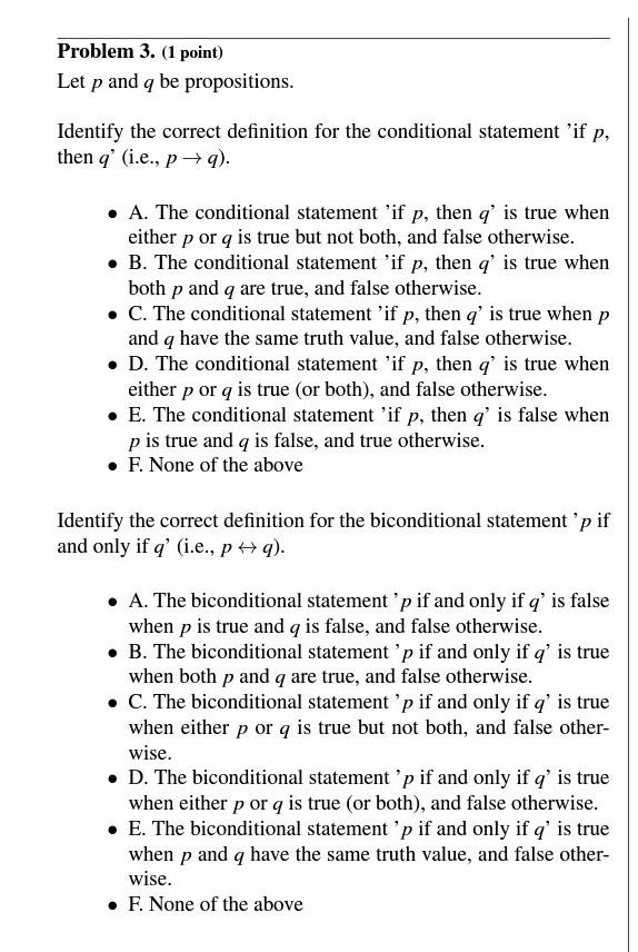 Solved Problem 3. (1 point) Let p and q be propositions. | Chegg.com