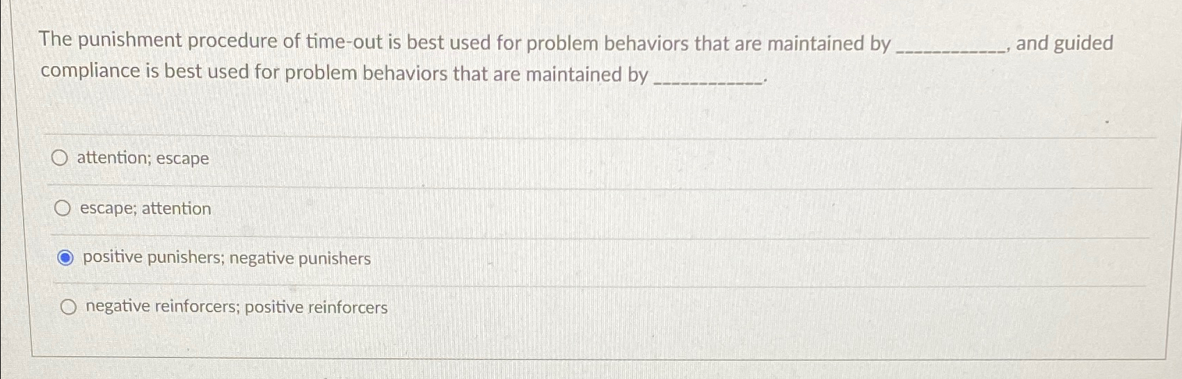 Solved The punishment procedure of time-out is best used for | Chegg.com