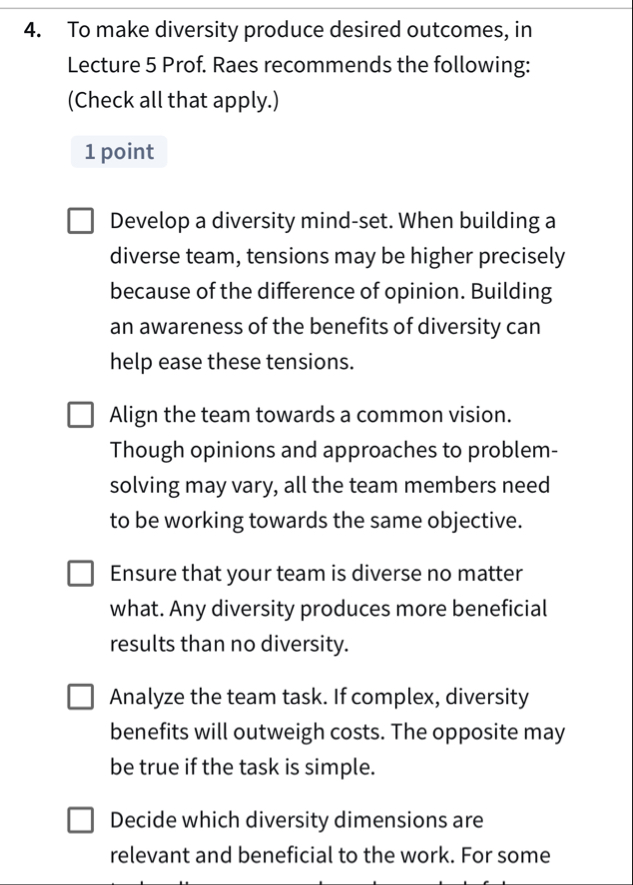Solved To make diversity produce desired outcomes, in | Chegg.com