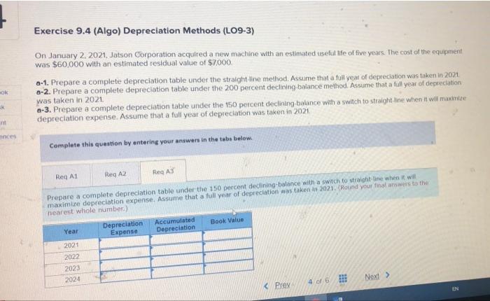 Solved . Exercise 9.4 (Algo) Depreciation Methods (LO9-3) On | Chegg.com