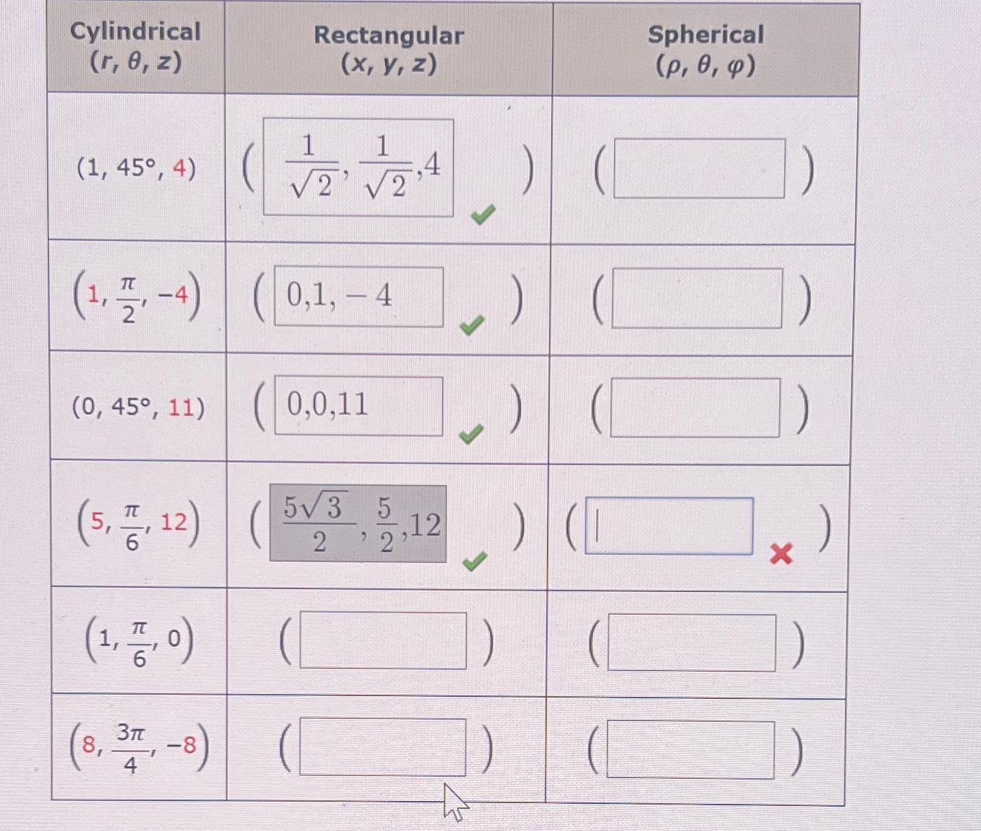 Solved The Following Points Are Given Cylindrical