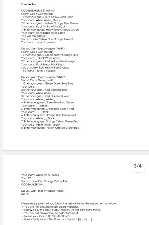 Solved Programming Assignment 4: Code Breaker Purpose: The | Chegg.com