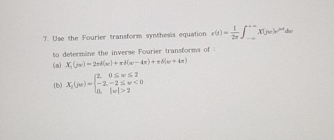 Solved 00 -00 7. Use the Fourier transform synthesis | Chegg.com