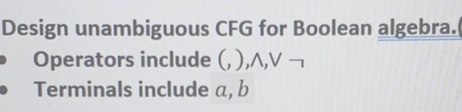 Solved Design unambiguous CFG for Boolean algebra. - | Chegg.com