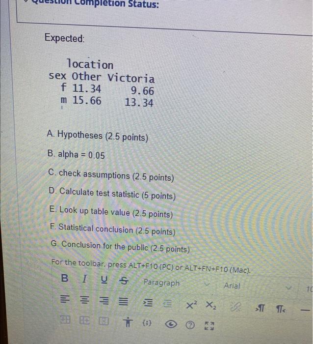 Solved Hypothesis That Sex And Location Are Independent