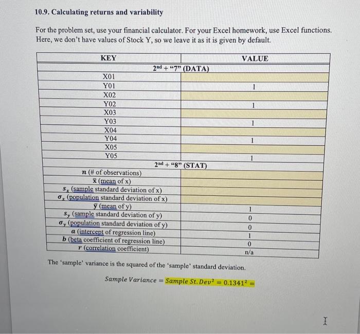Solved 10.9. Calculating returns and variability For the | Chegg.com