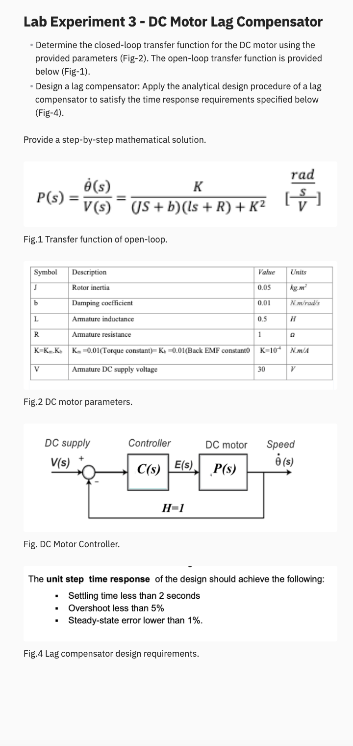 Control Engineering - ﻿DC Motor Lag | Chegg.com