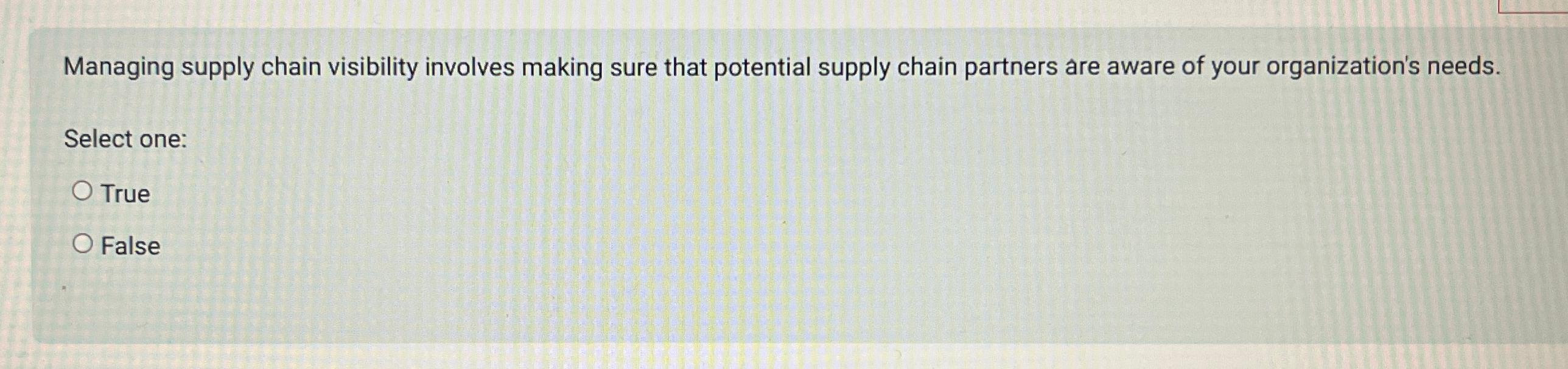 Solved Managing supply chain visibility involves making sure | Chegg.com