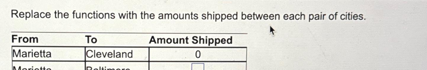 Solved Replace the functions with the amounts shipped | Chegg.com