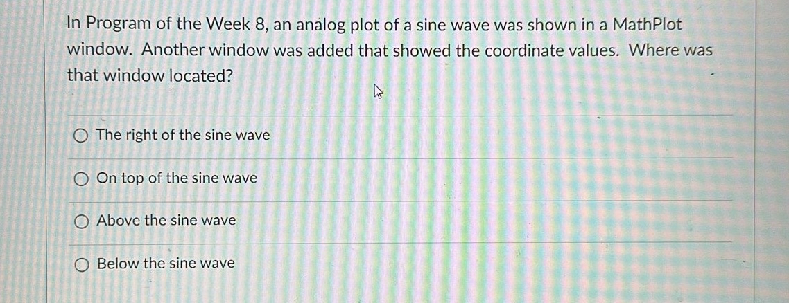 Solved In Program of the Week 8, ﻿an analog plot of a sine | Chegg.com