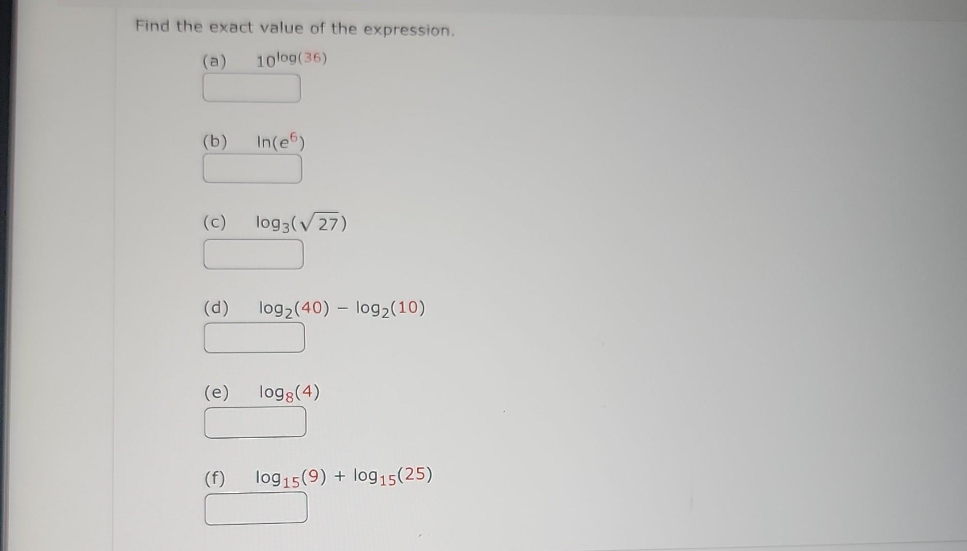 Solved Find the exact value of the expression. (a) 10log(36) | Chegg.com