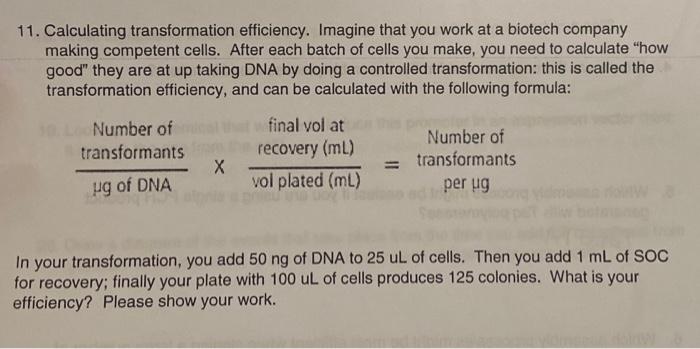Solved 11. Calculating transformation efficiency. Imagine | Chegg.com Solved 11. Calculating transformation efficiency. Imagine | Chegg.com