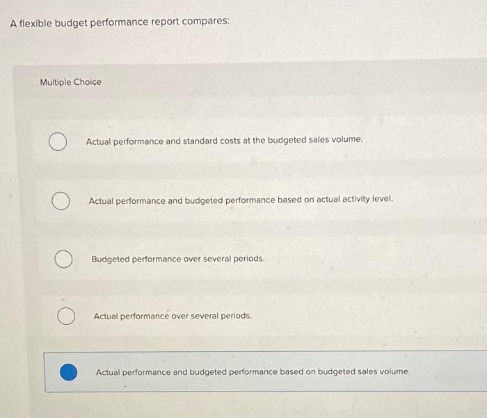 Solved A flexible budget performance report compares: | Chegg.com