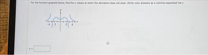 Solved For the function graphed below, find the x-values at | Chegg.com