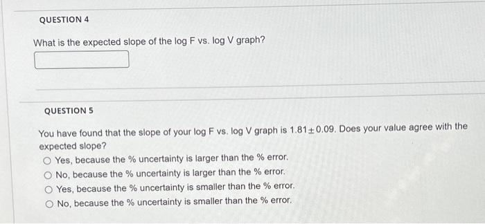 What is the expected slope of the logF vs. logV | Chegg.com