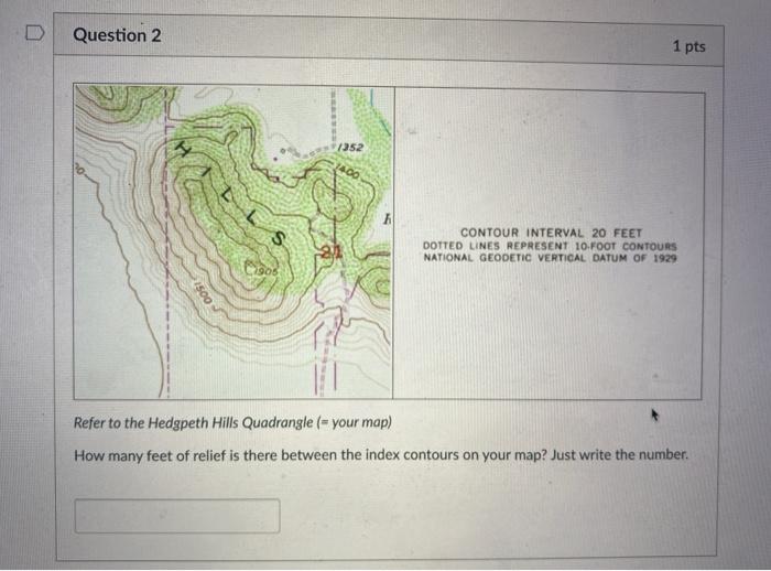 Solved D Question 1 1 pts CONTOUR INTERVAL 20 FEET DOTTED | Chegg.com