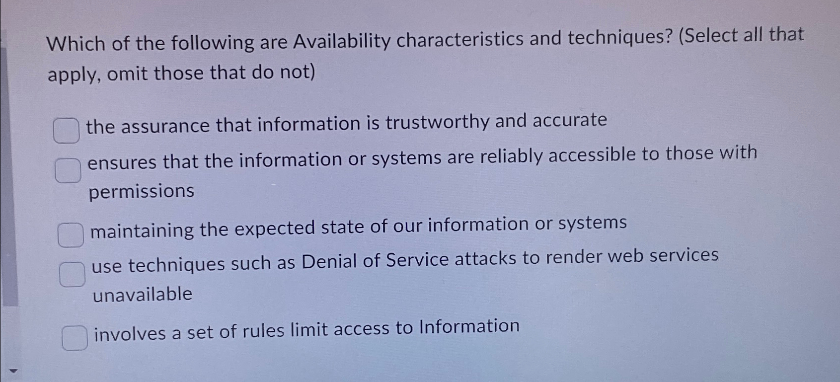 Solved Which of the following are Availability | Chegg.com