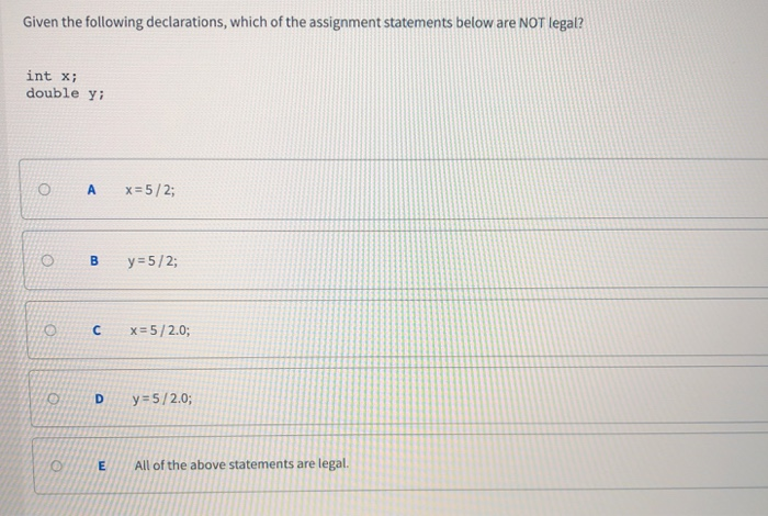 Solved Given the following declarations, which of the | Chegg.com