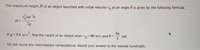 Solved The maximum height H of an object launched with | Chegg.com