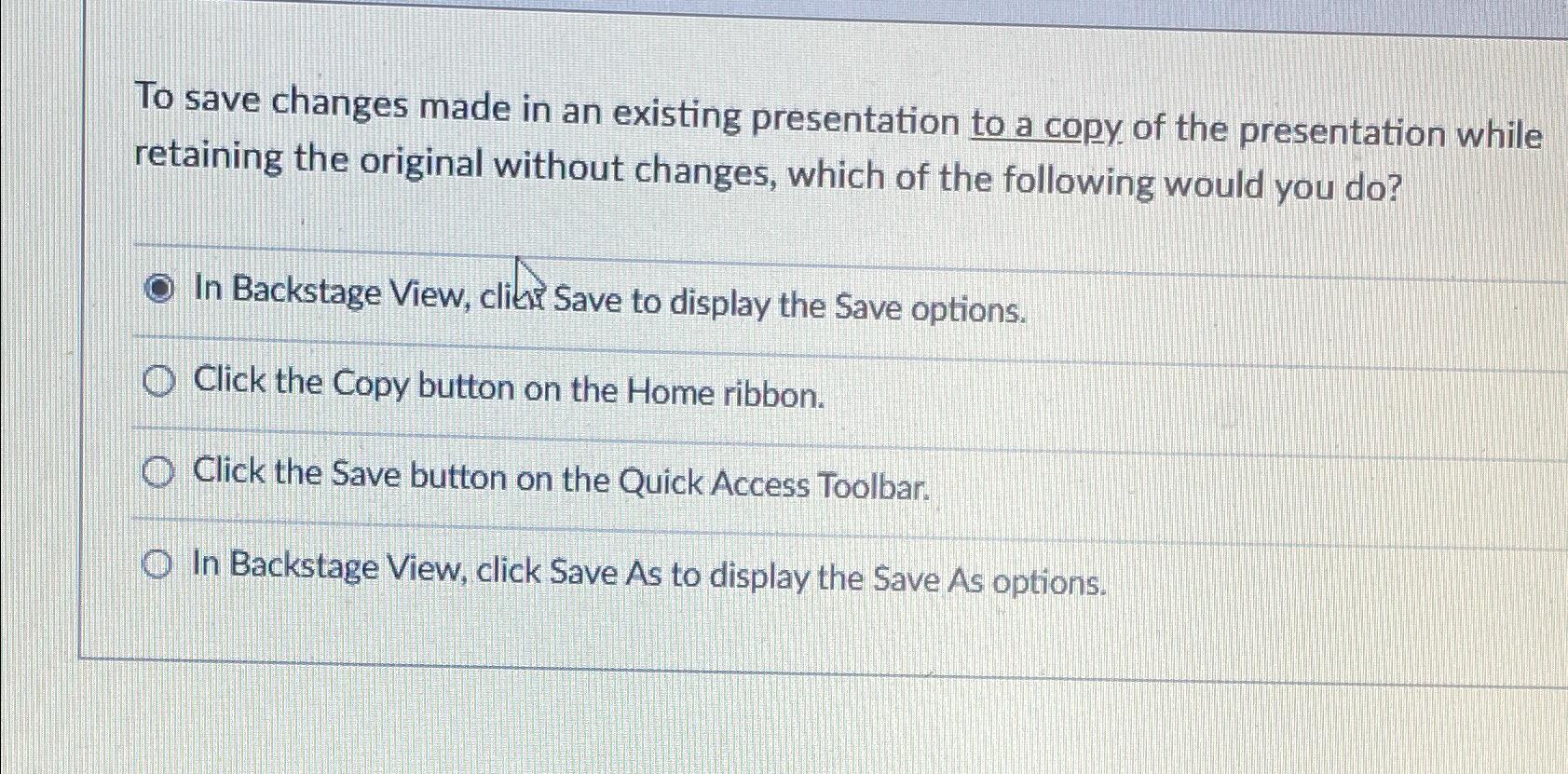 Solved To save changes made in an existing presentation to a | Chegg.com