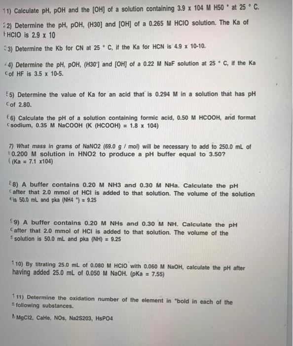 Solved 11) Calculate pH, pOH and the [OH) of a solution | Chegg.com