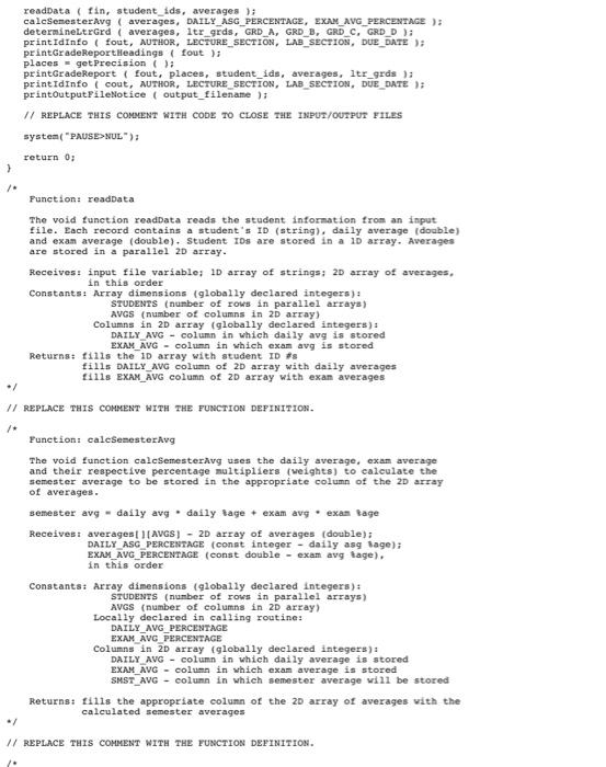 THIS IS A C++ ASSIGNMENT I NEED HELP COMPLETING THIS | Chegg.com