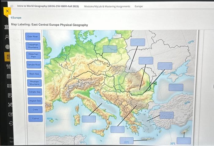 Map Labeling: East Central Europe Physical Geography | Chegg.com
