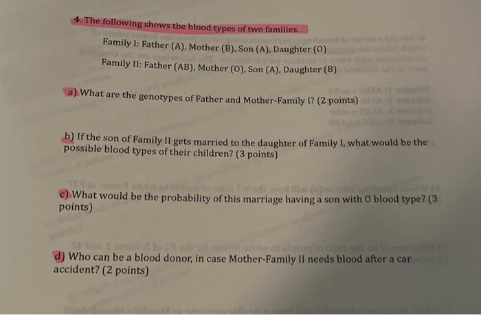Solved 4. The following shows the blood types of two | Chegg.com