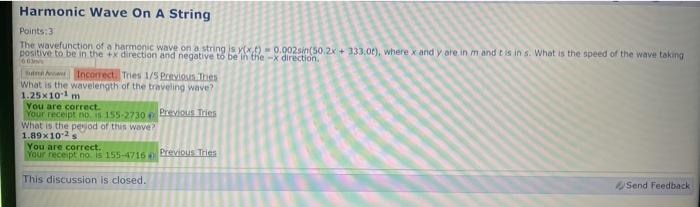 Solved Harmonic Wave On A String Points:3 positive to be in | Chegg.com