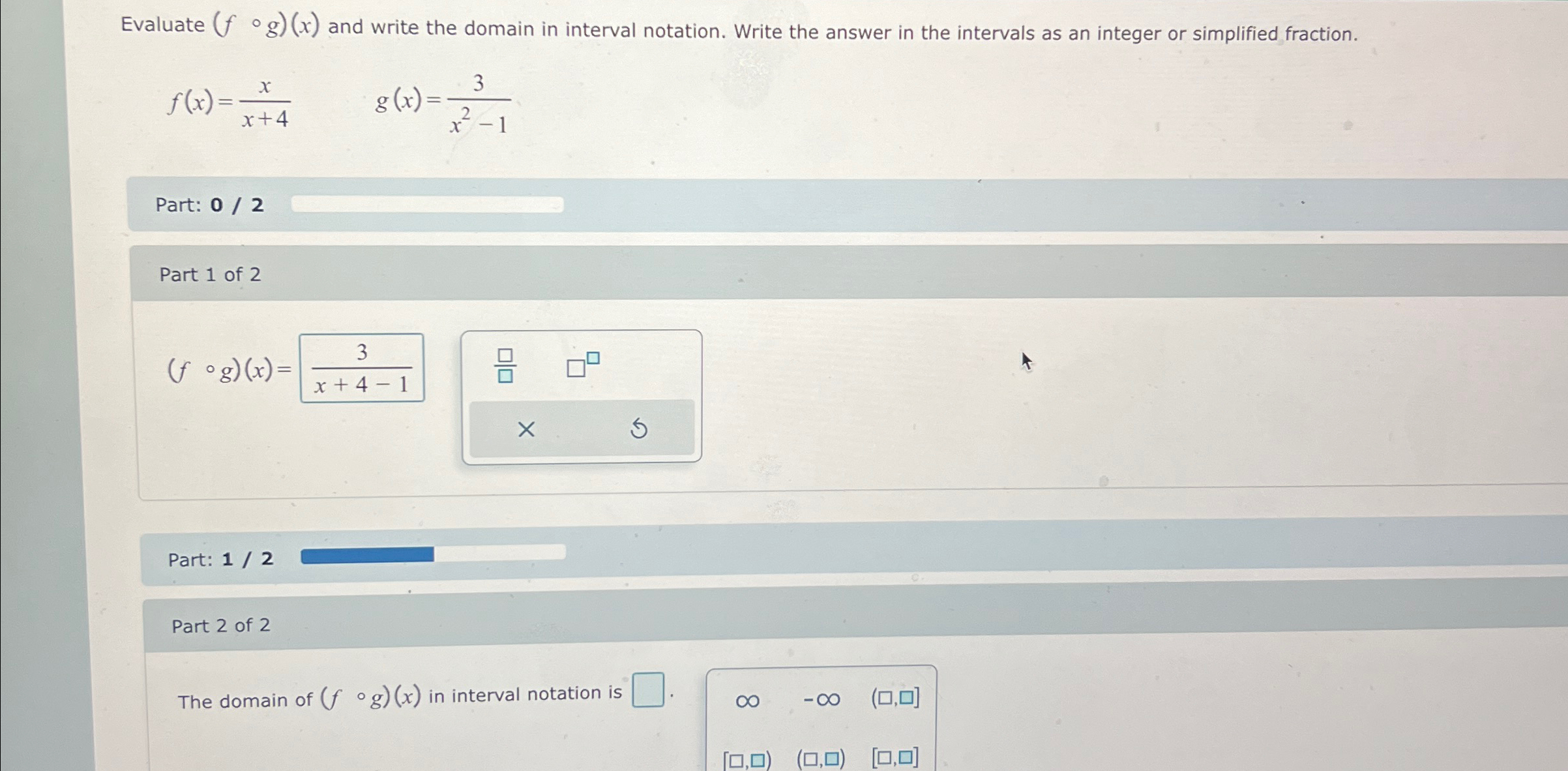 Solved Evaluate (f@g)(x) ﻿and write the domain in interval | Chegg.com
