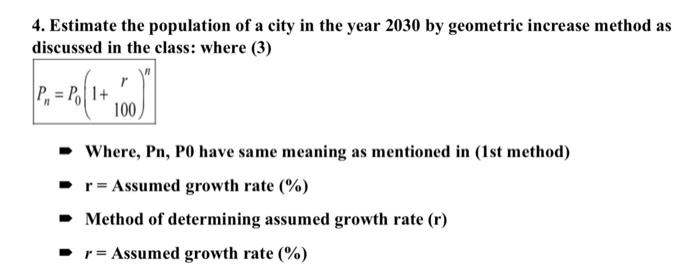 Solved 4. Estimate the population of a city in the year 2030 | Chegg.com