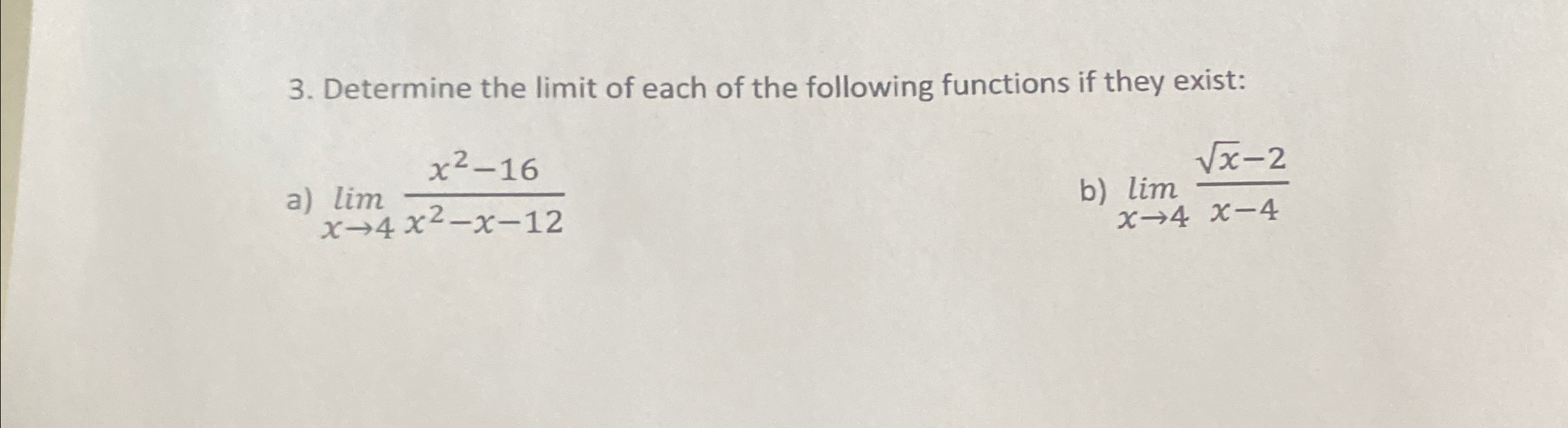 Determine the limit of each of the following | Chegg.com