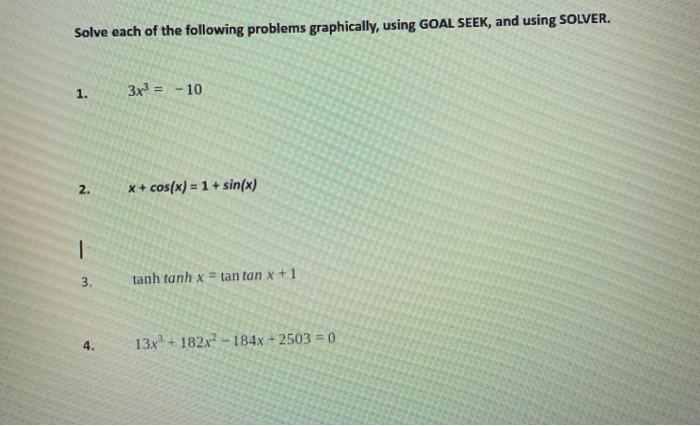 Solved using excel find the goal seek and using solver. | Chegg.com