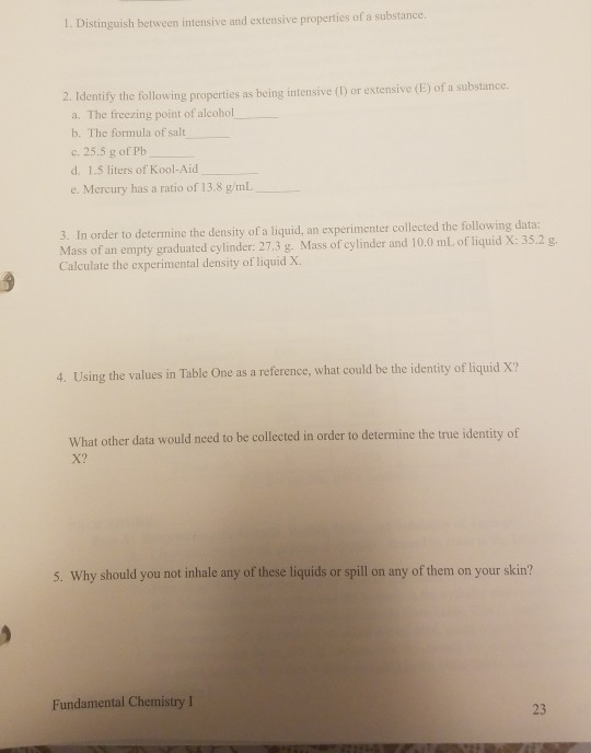Solved 1. Distinguish between intensive and extensive | Chegg.com
