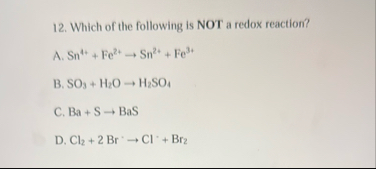 Solved Which of the following is NOT a redox | Chegg.com