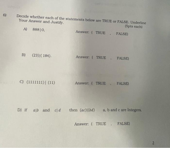 Solved Decide whether each of the statements below are TRUE | Chegg.com