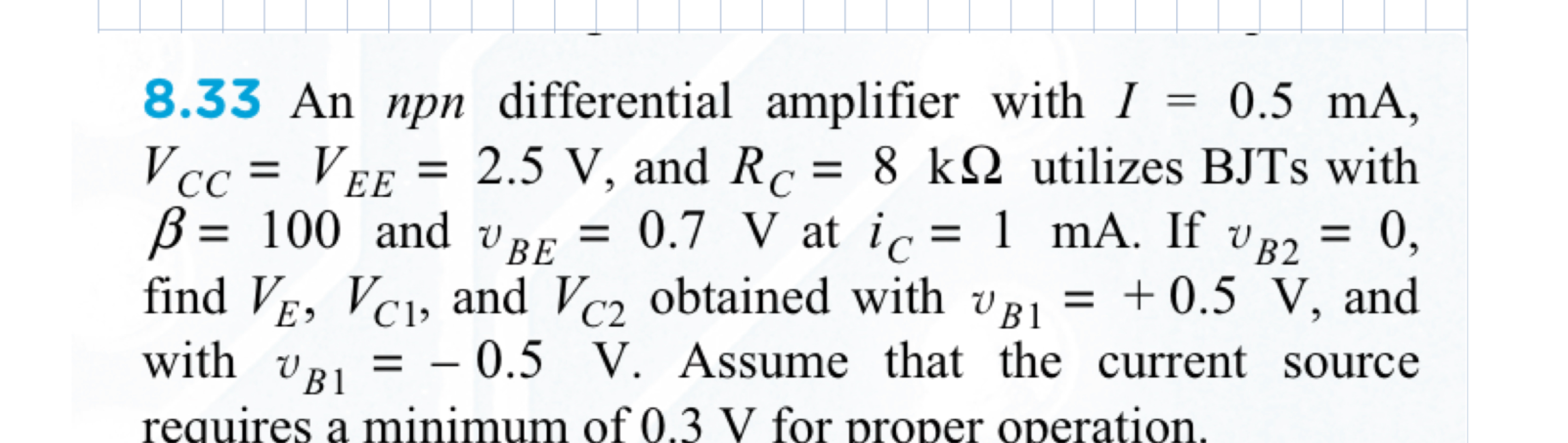 Solved 8.33 ﻿An npn differential amplifier with | Chegg.com