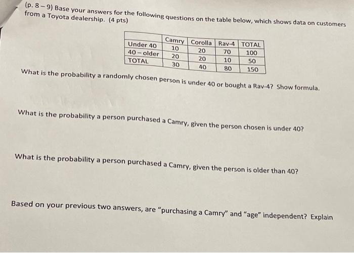 Solved (p. 8 - 9) Base your answers for the following | Chegg.com