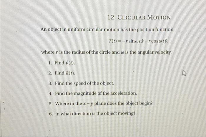 Solved 12 CIRCULAR MOTION An object in uniform circular | Chegg.com